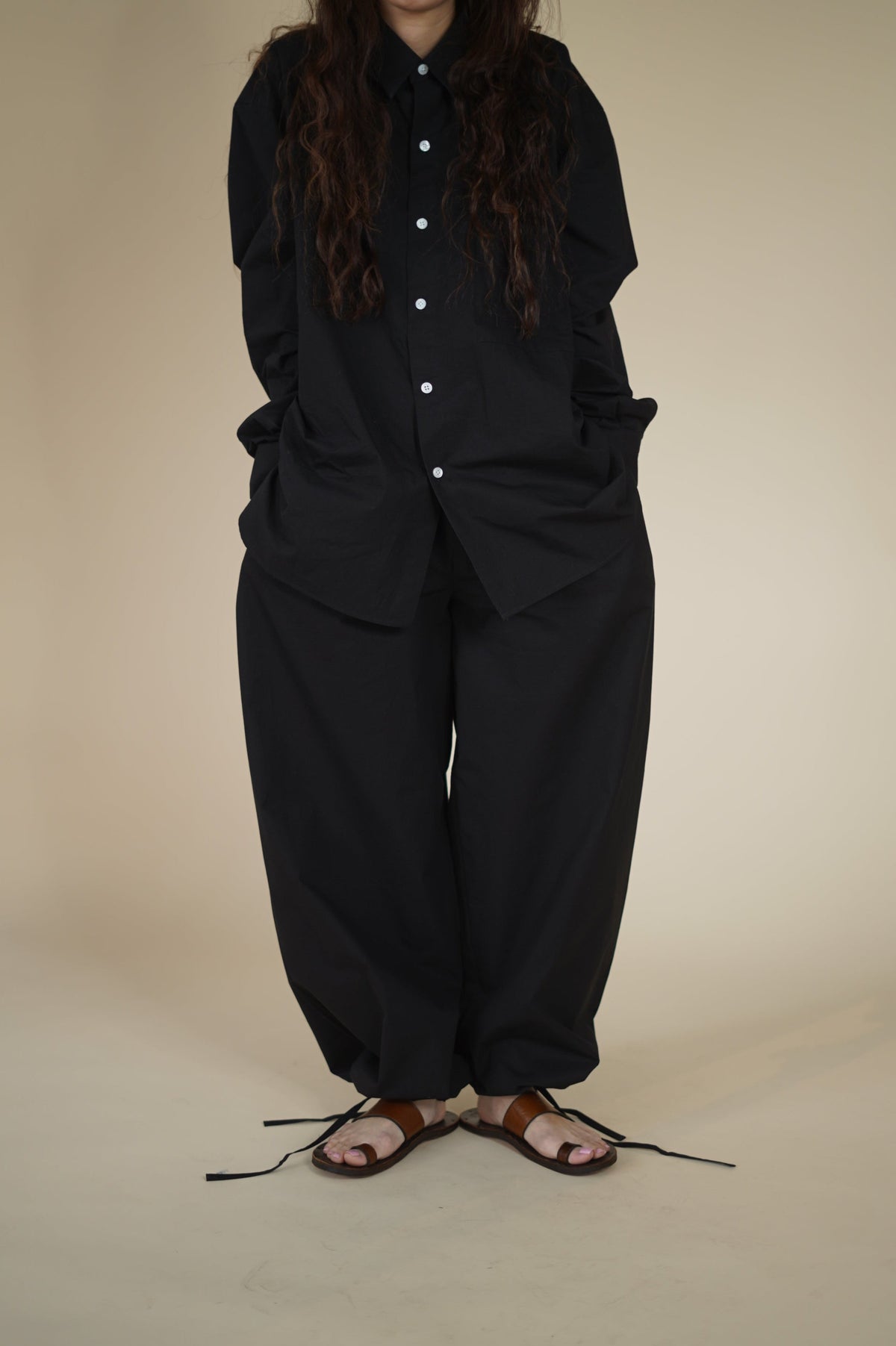 CRISTASEYA MAXI LARGE PANTS WITH DRAWSTRINGS in BLACK – PORT